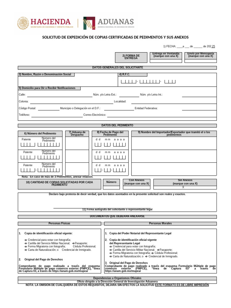 Formato Solicitud Copia Certificada de Pedimento | PDF