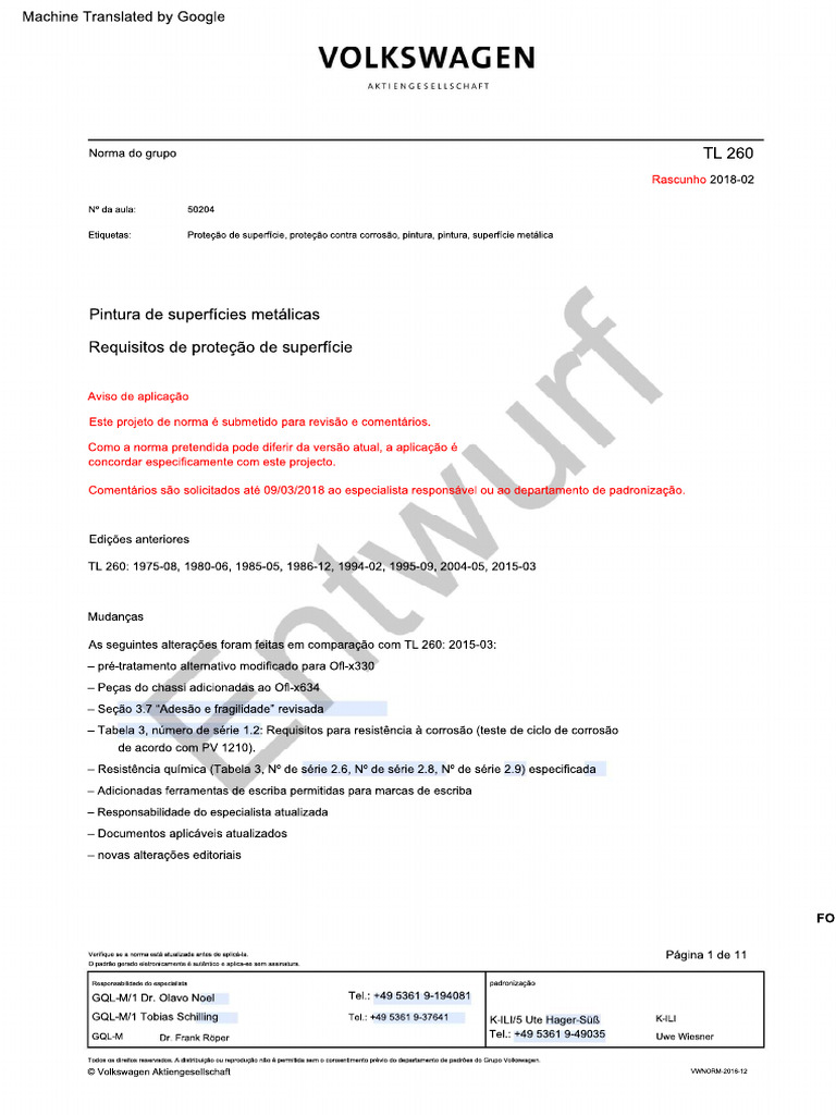 NORMA VOLKSWAGEN-TL 260 - Traduzida | PDF