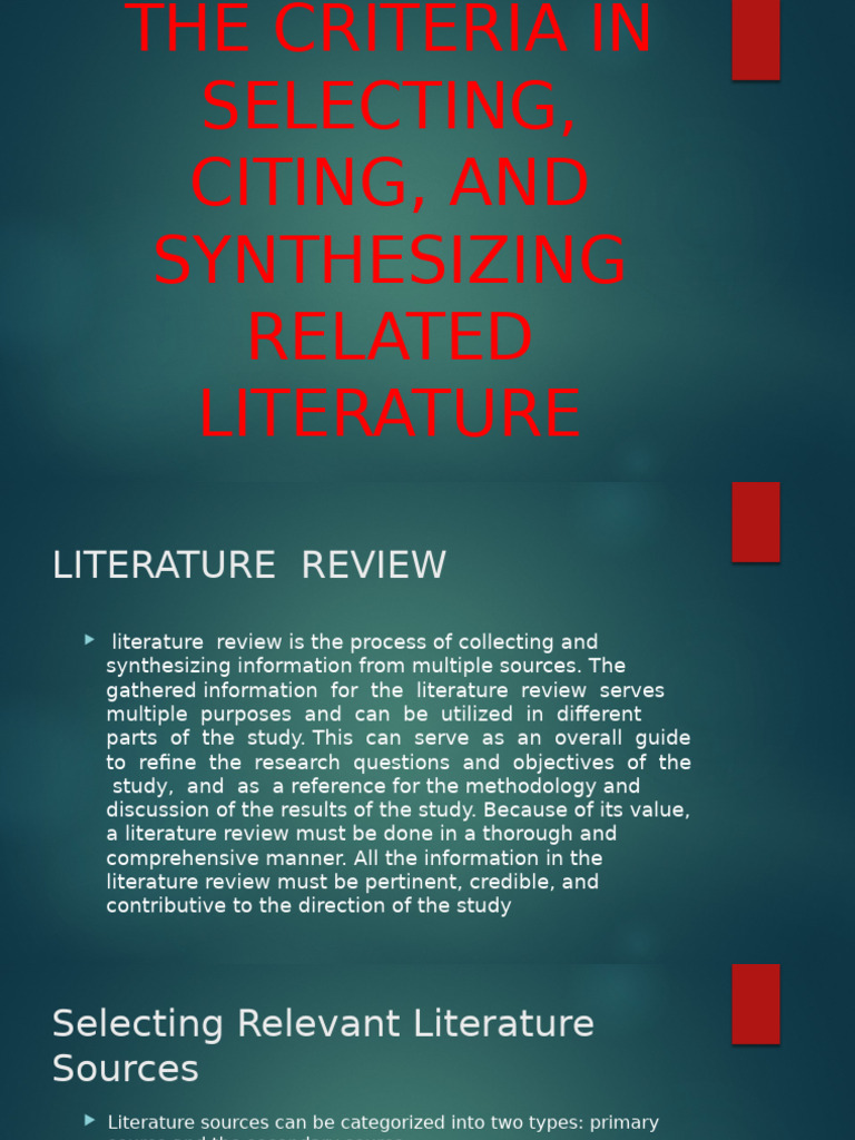 Criteria in Selecting, Citing and Synthesizing Research | PDF | Survey ...