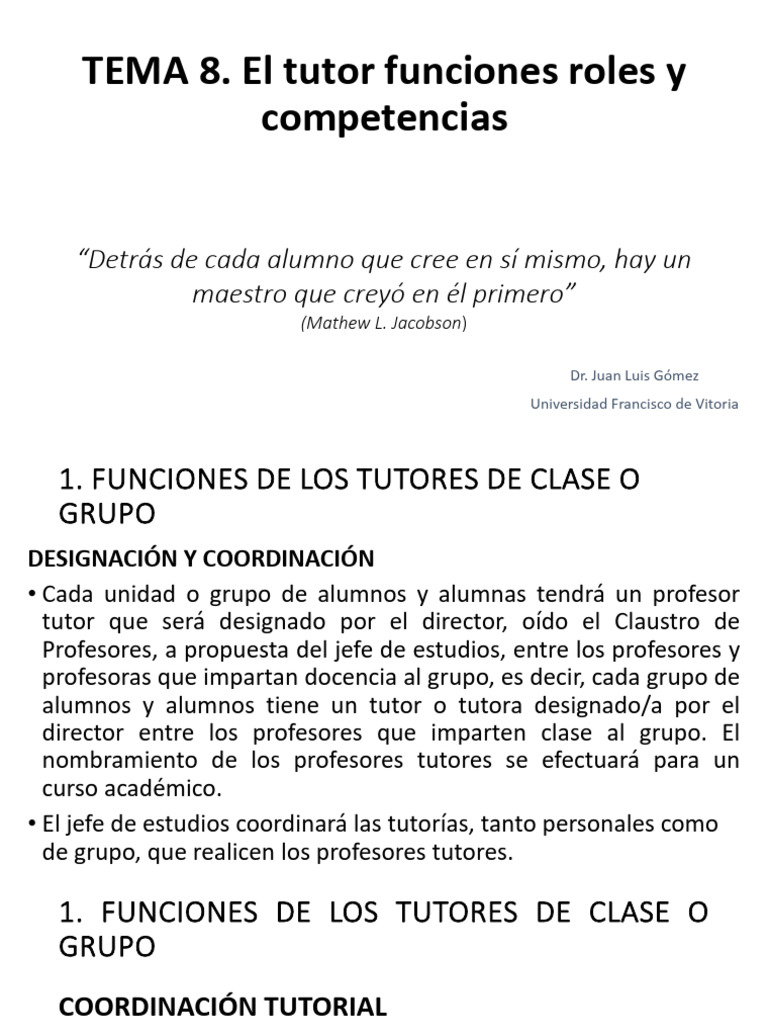 Tema 8 - El Tutor Funciones | PDF | Maestros | Evaluación