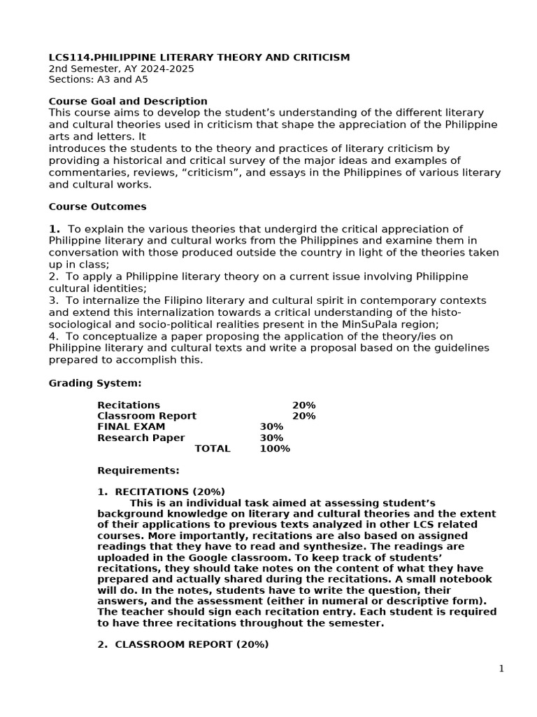 Phil Lit Theory and Crit - lcs114 | PDF