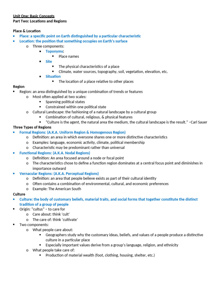 Unit 1-2 AP Human Geography Notes | PDF | Landscape | Vegetation