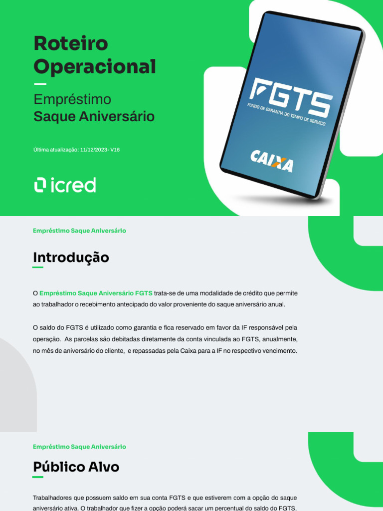 Roteiro Operacional Emprestimo Saque Aniversario Icred V16 | PDF | Empréstimos | Crédito