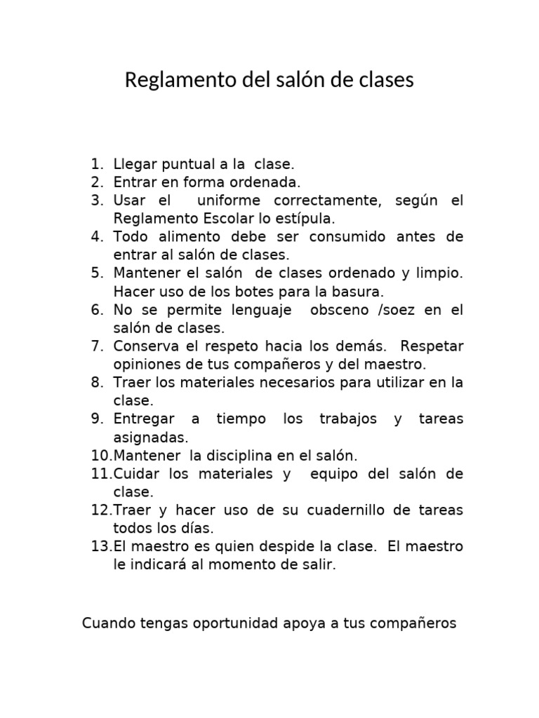 Reglas del Salón de Clases | PDF