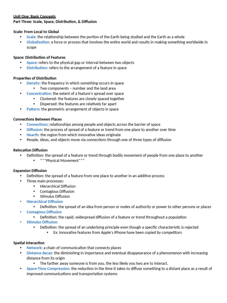 Unit 1-3 AP Human Geography Notes | PDF | Diffusion | Space