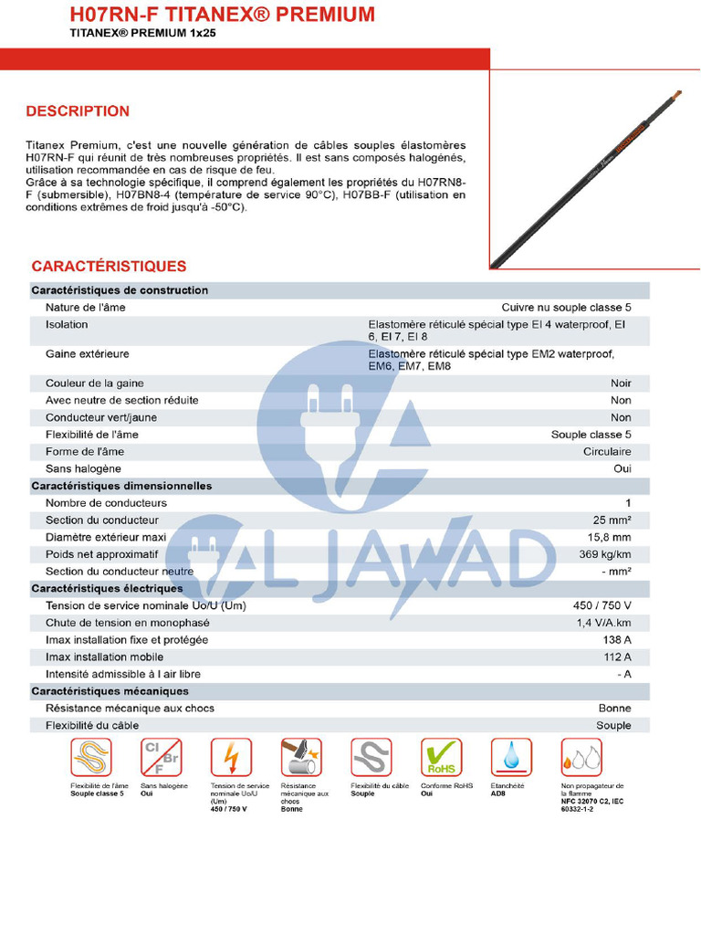 Cable Titanex H07RNF 1G 25mm Souple | PDF