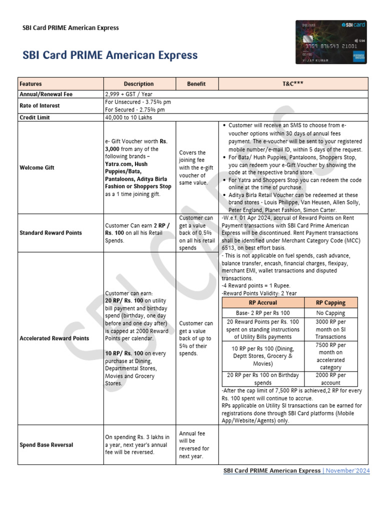 SBI Card PRIME American Express Card November 2024 | PDF | Airport ...