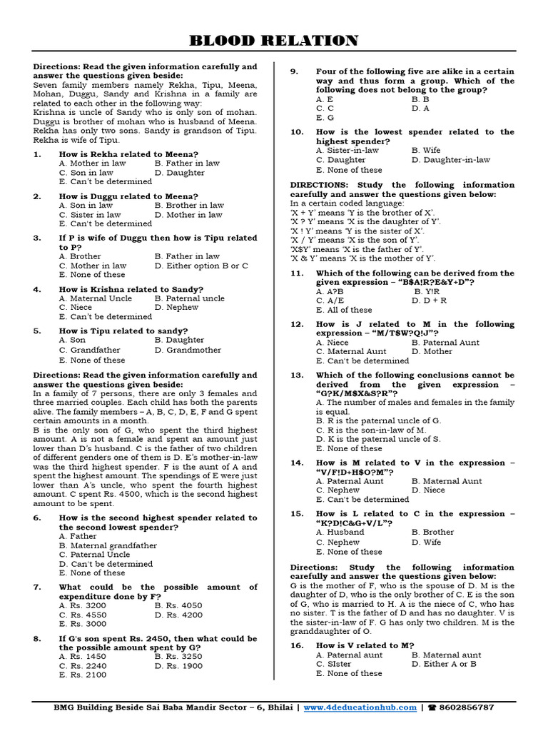 Blood Relation Questions and Answers | PDF | Family | Father