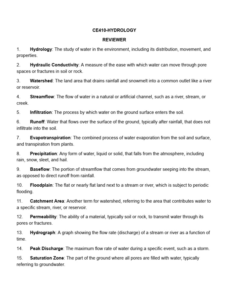 Ce410 Hydrology+Reviewer | PDF | Discharge (Hydrology) | Stream