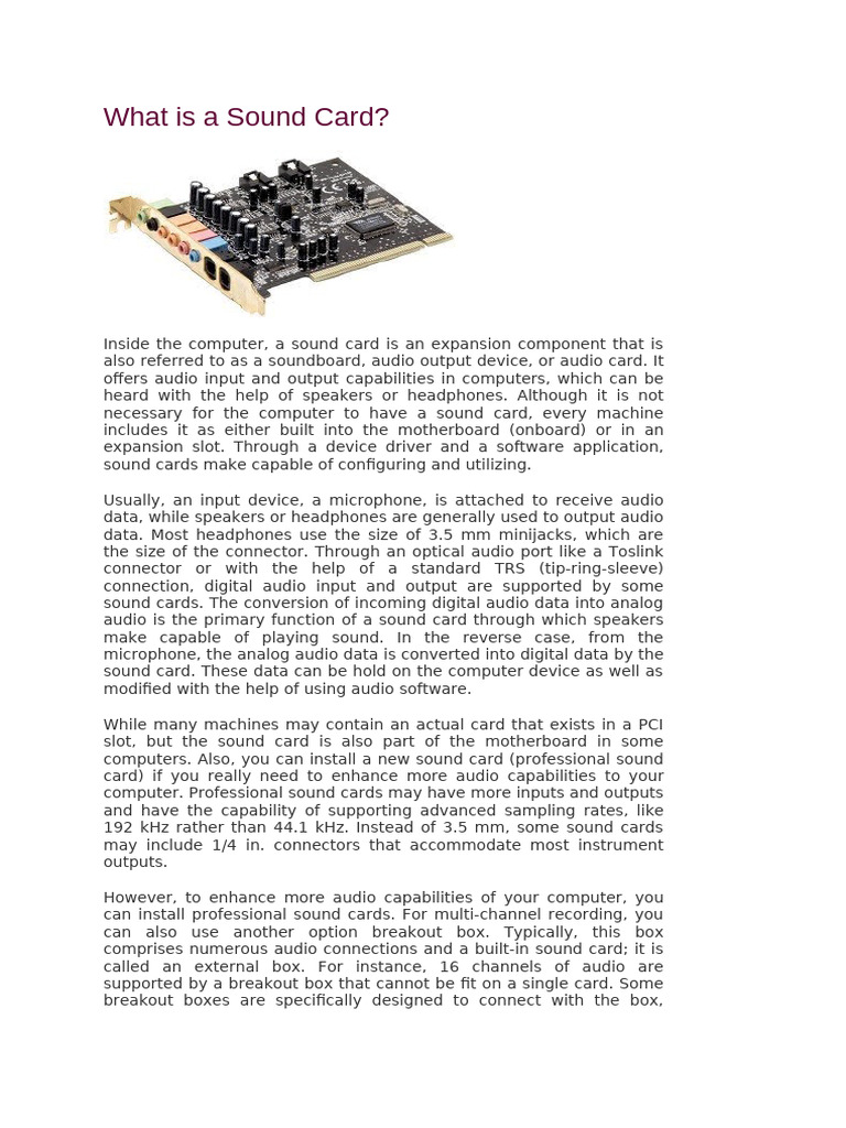 Speaker and Soundcards | PDF | Loudspeaker | Usb