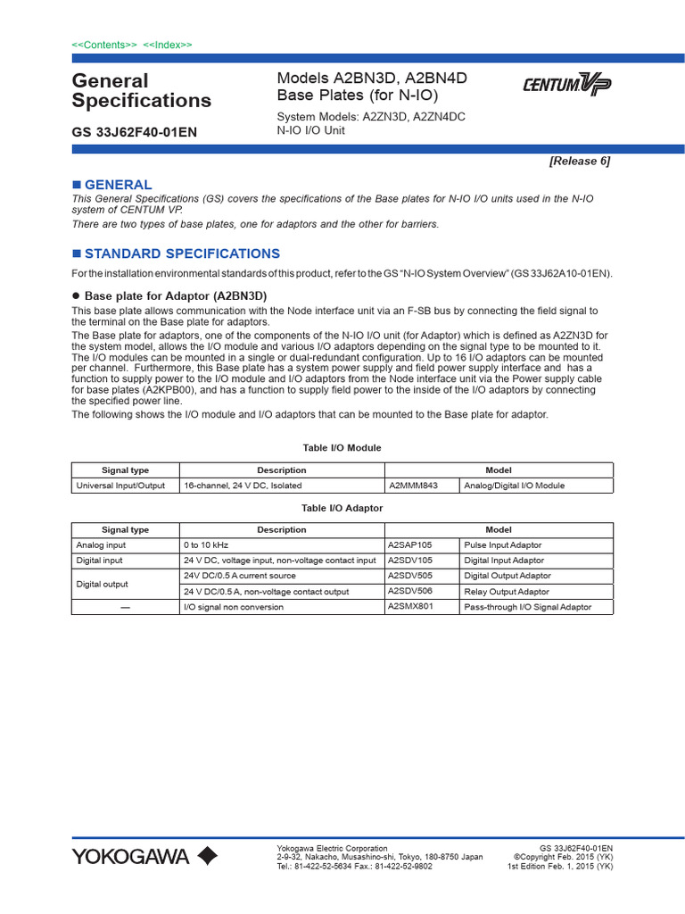 GS33J62F40-01EN Base Plates (For N-IO) | PDF | Power Supply ...