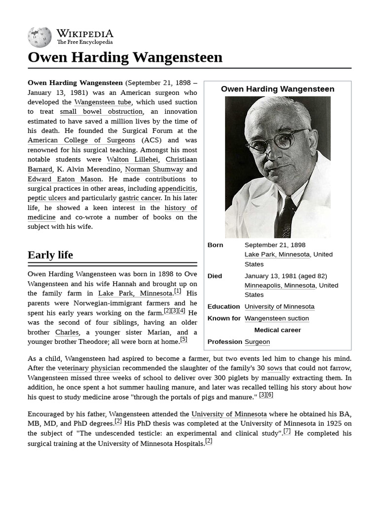 Owen Harding Wangensteen | PDF | Medicine