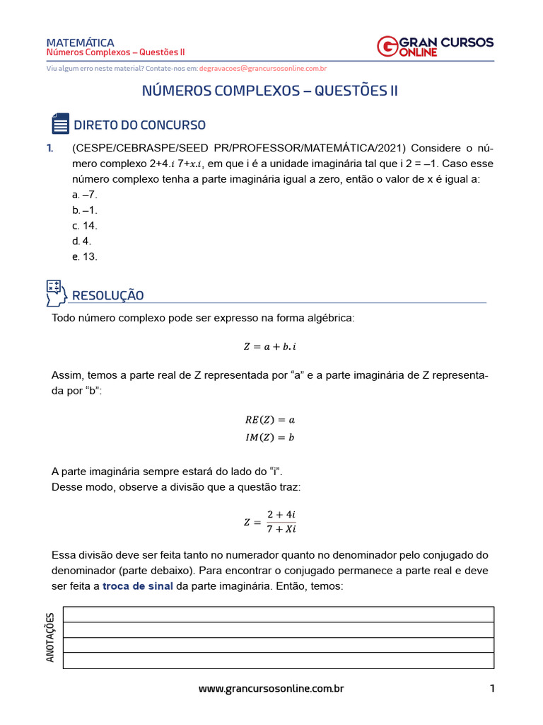 Números Complexos - Questões Ii | PDF | Número complexo | Matemática