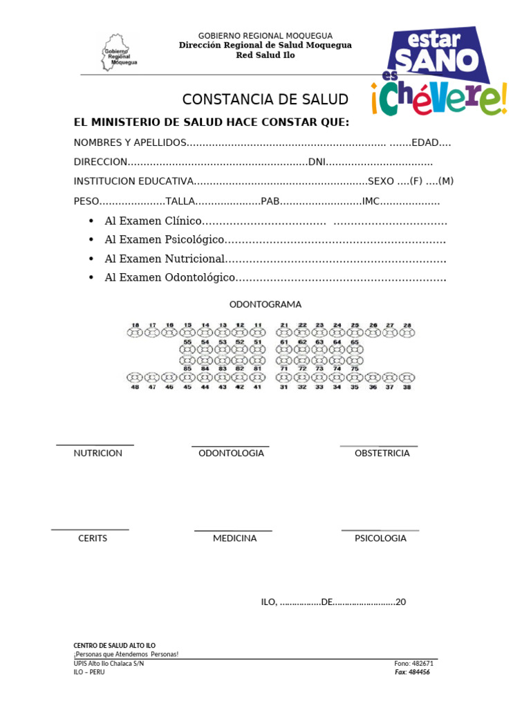 CONSTANCIA DE SALUD ADOLESCENTE 2018 | PDF