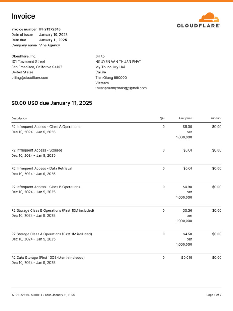 Cloudflare Invoice 2025 01 11 | PDF