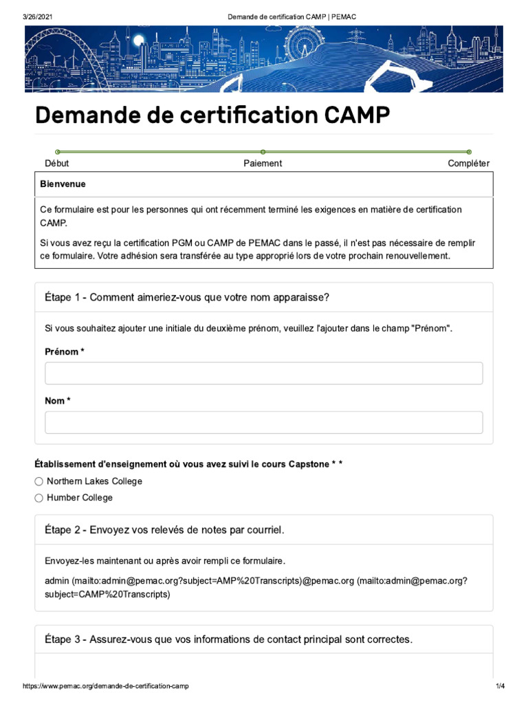 Demande de Certification CAMP - PEMAC | PDF