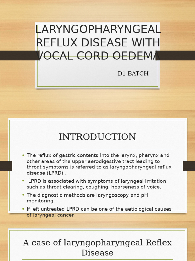Laryngopharyngeal Reflux Disease With Vocal Cord Oedema - Copy | PDF ...
