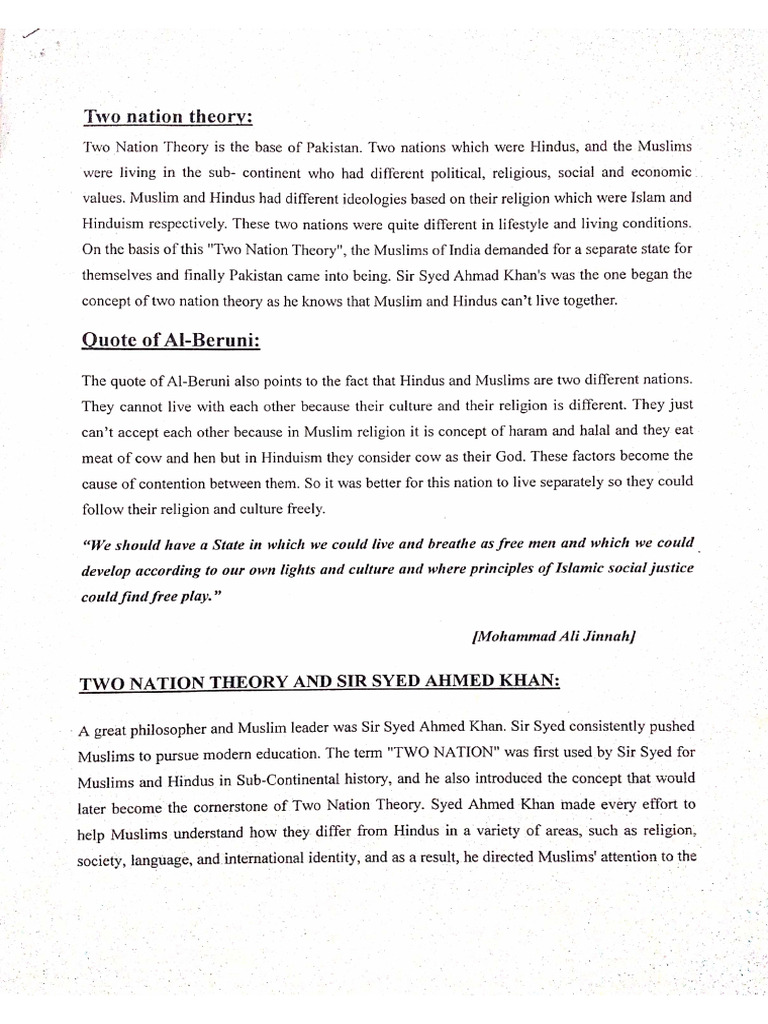 Two Nations Theory | PDF