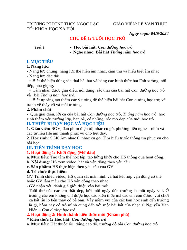 KHBD CĐ1 L P 6 | PDF