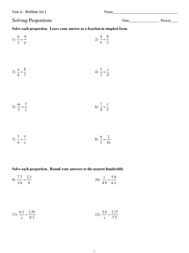 Proportion Solving Worksheet | PDF