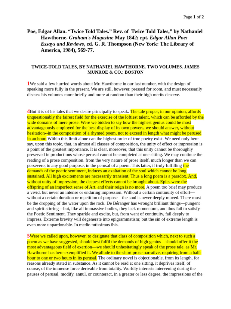 Poe's Review of Hawthorne's Tales | PDF | Poetry | Nathaniel Hawthorne