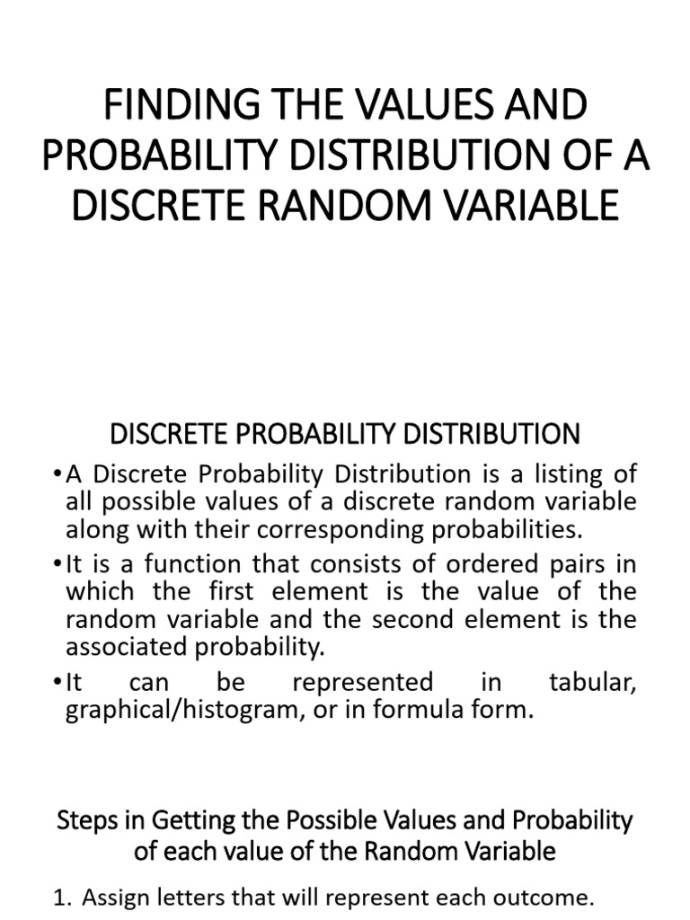 Finding The Values and Probability Distribution of A Discrete Random Variable | PDF