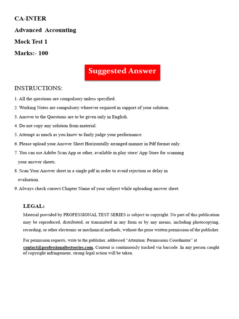 Advance Accounts Mock 1 A | PDF | Cost Of Goods Sold | Equity (Finance)