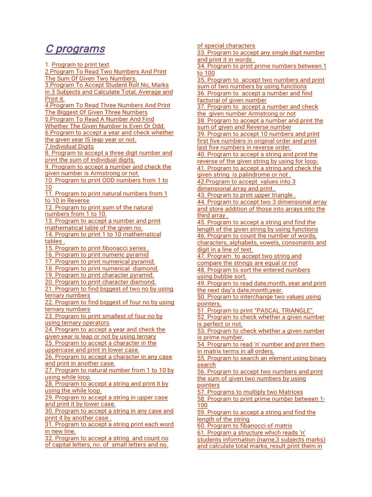 C Programs | PDF | String (Computer Science) | Matrix (Mathematics)