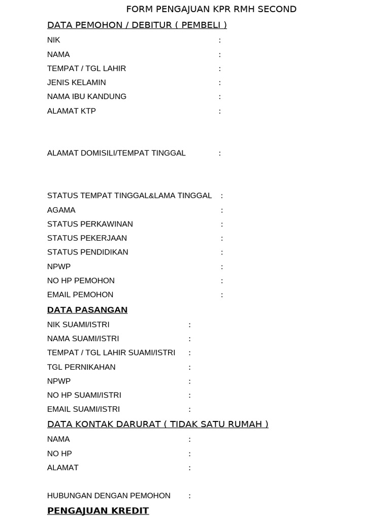 Form Pengajuan KPR RMH Second | PDF