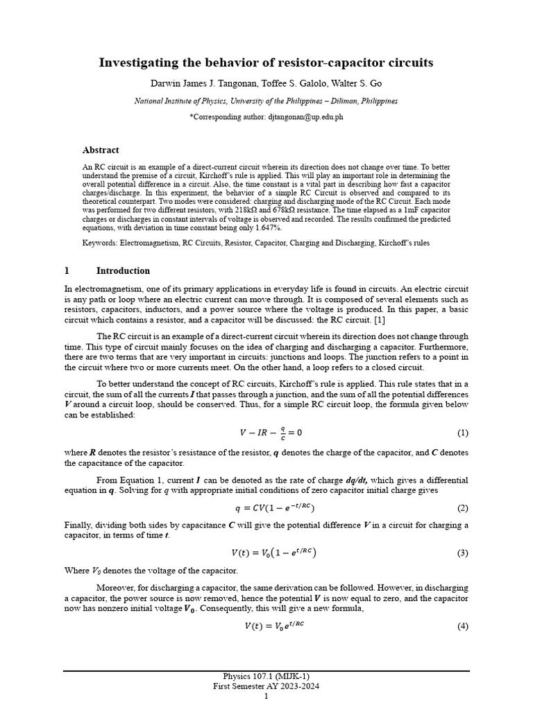 Experiment 4 Technical Paper Pdf Capacitor Electrical Network