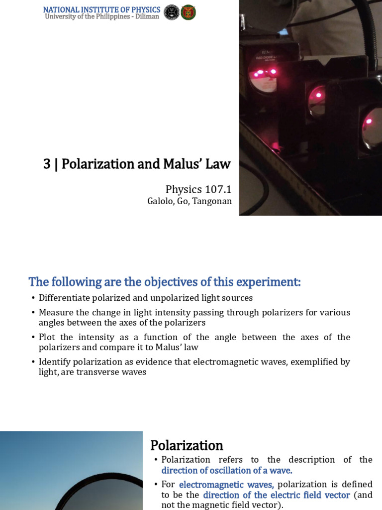 Experiment 3 PPT | PDF | Polarization (Waves) | Light