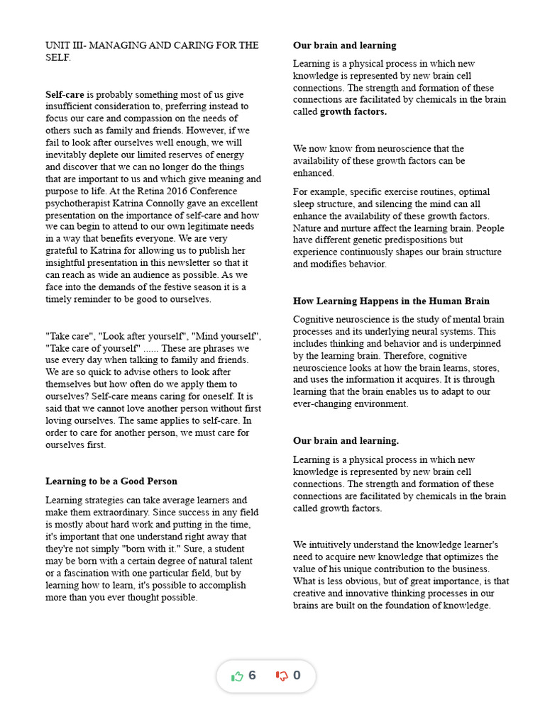 Unit 3 Managing and Caring For The Self Compress | PDF | Metacognition ...