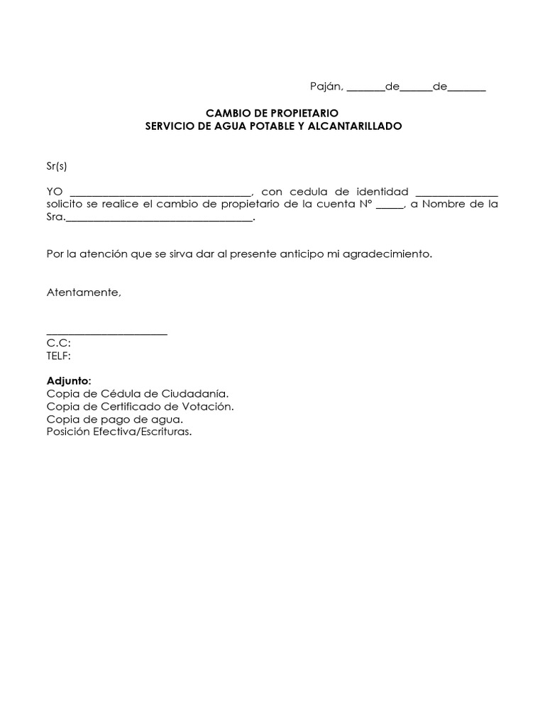 Cambio de Propietario - Modelo | PDF