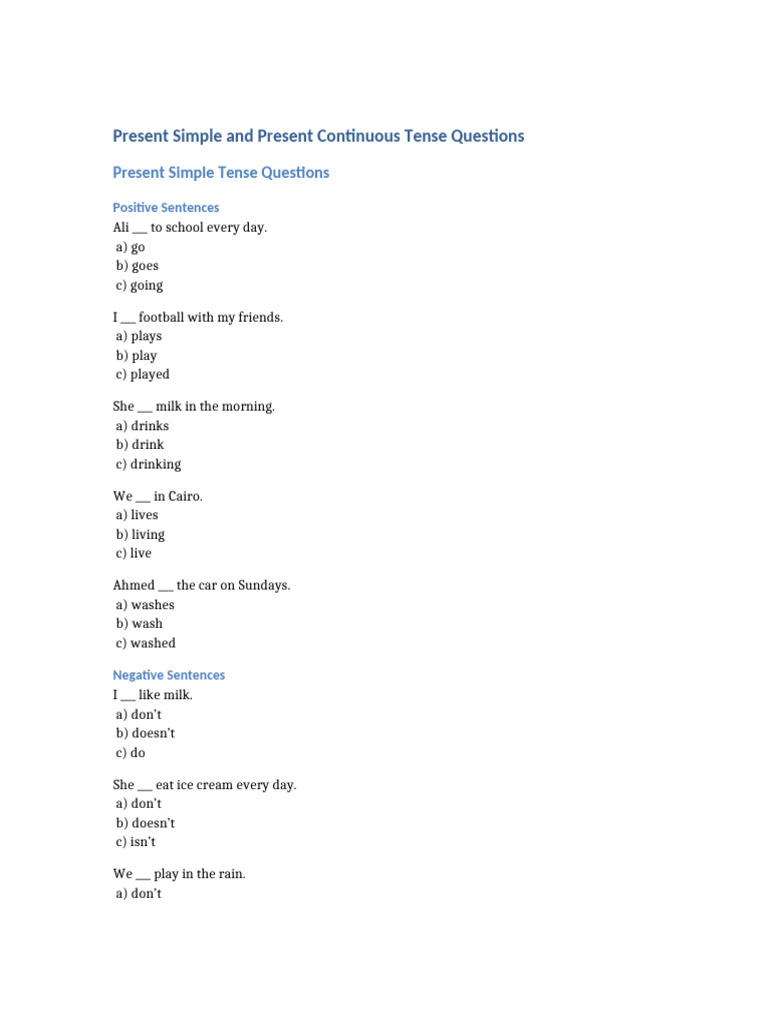 Present Simple and Continuous Tense Questions | PDF