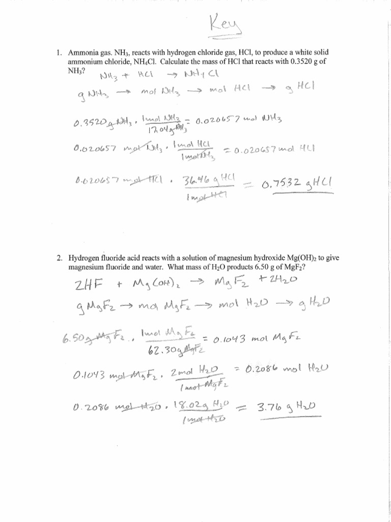 Stoichiometry Problems Key Pdf 6165