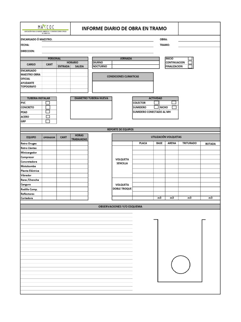 Formato de Informe Diario de Obra Vs01 | PDF | edificio | Materiales de ...