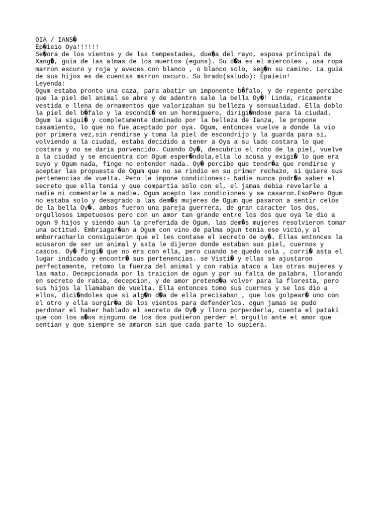 Leyenda de Oyá y Ogum: Amor y Traición | PDF