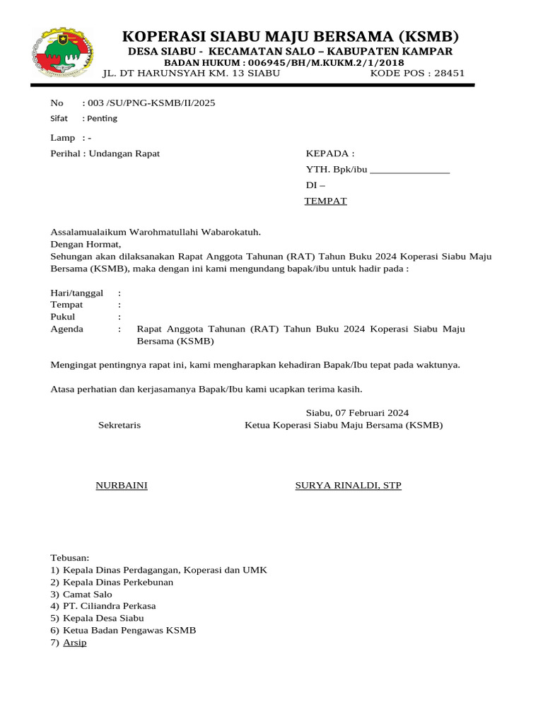 Undangan Rapat Anggota KSMB 2024 | PDF
