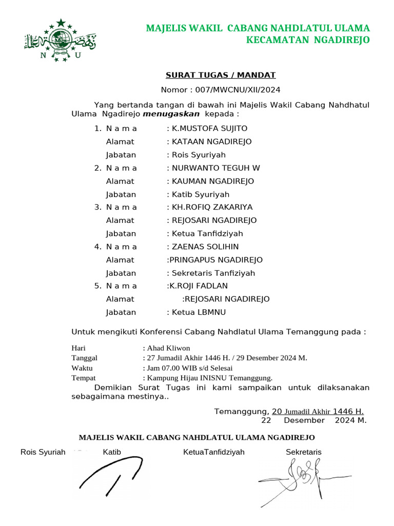 Contoh Blangko Surat Mandat Konferensi | PDF