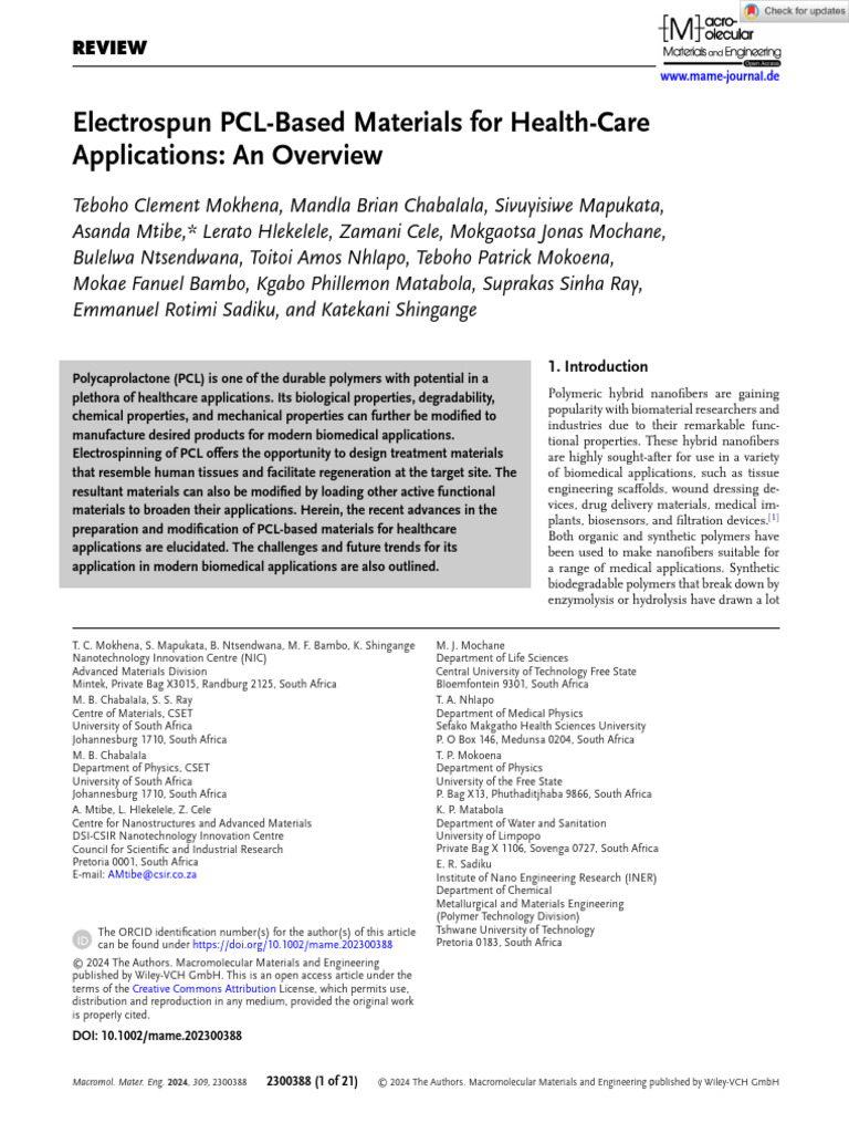PCL Electrospun Materials in Healthcare | PDF | Reactive Oxygen Species ...