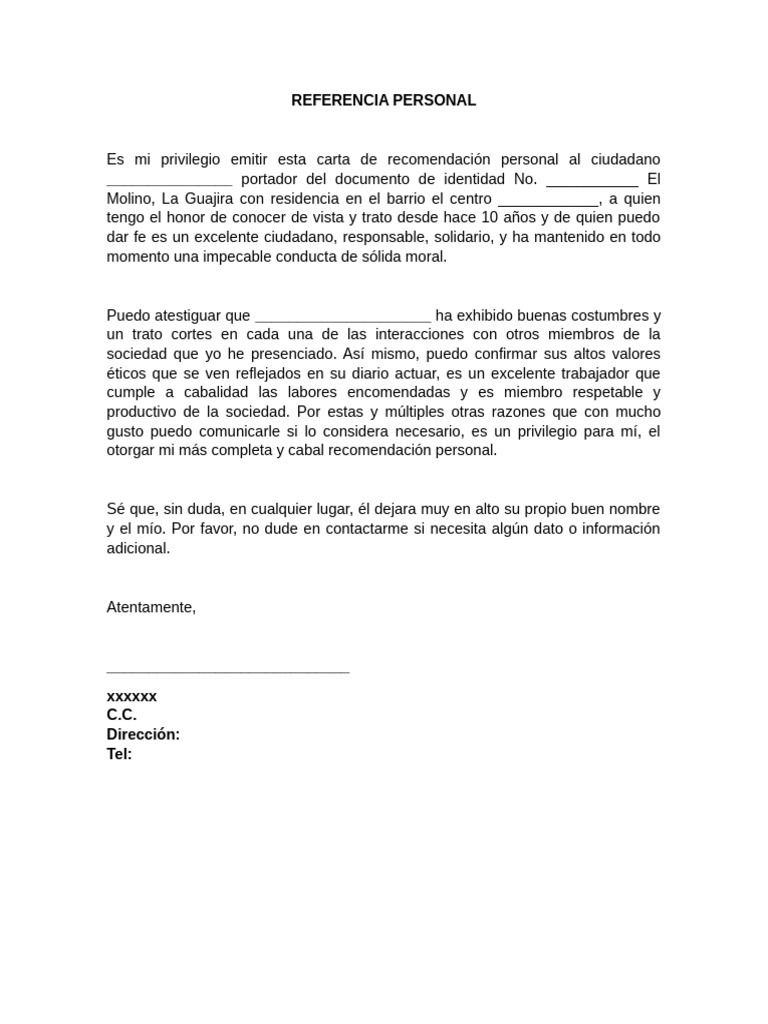 Referencia Personal para Editar. | PDF