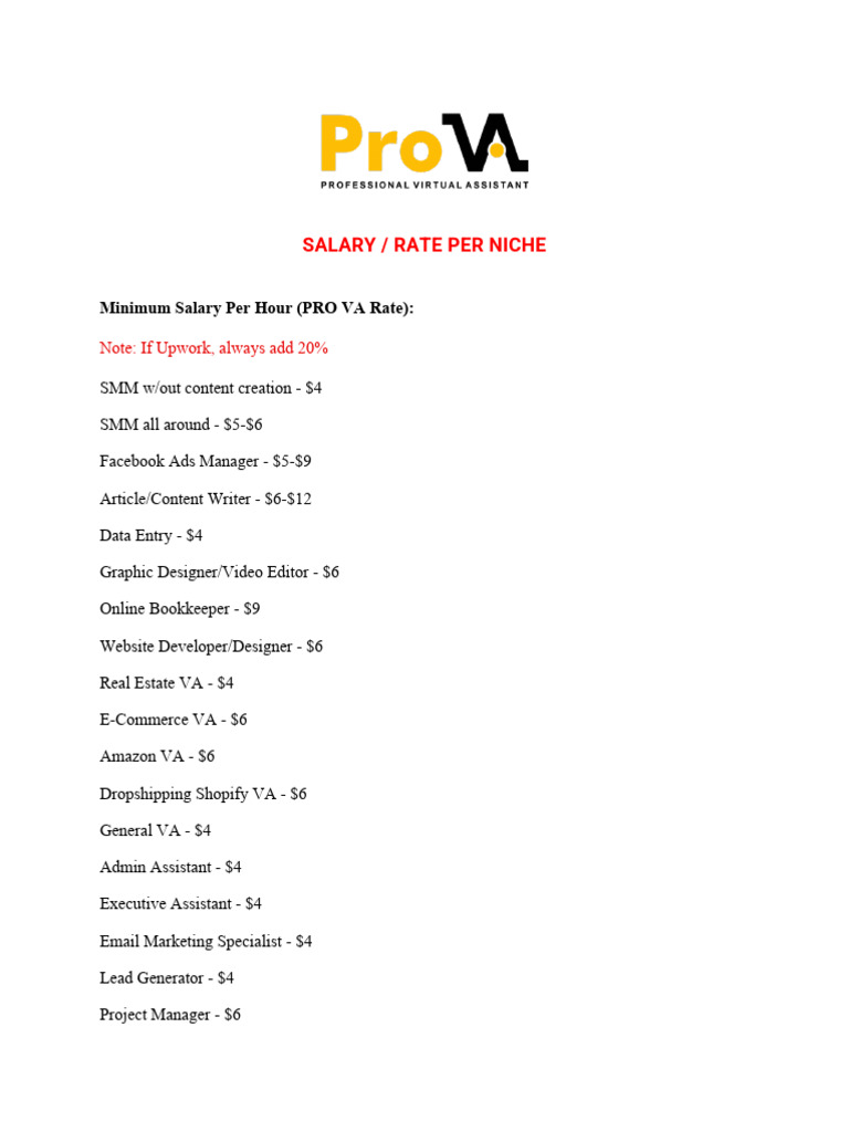 Freelance VA Salary Guide | PDF