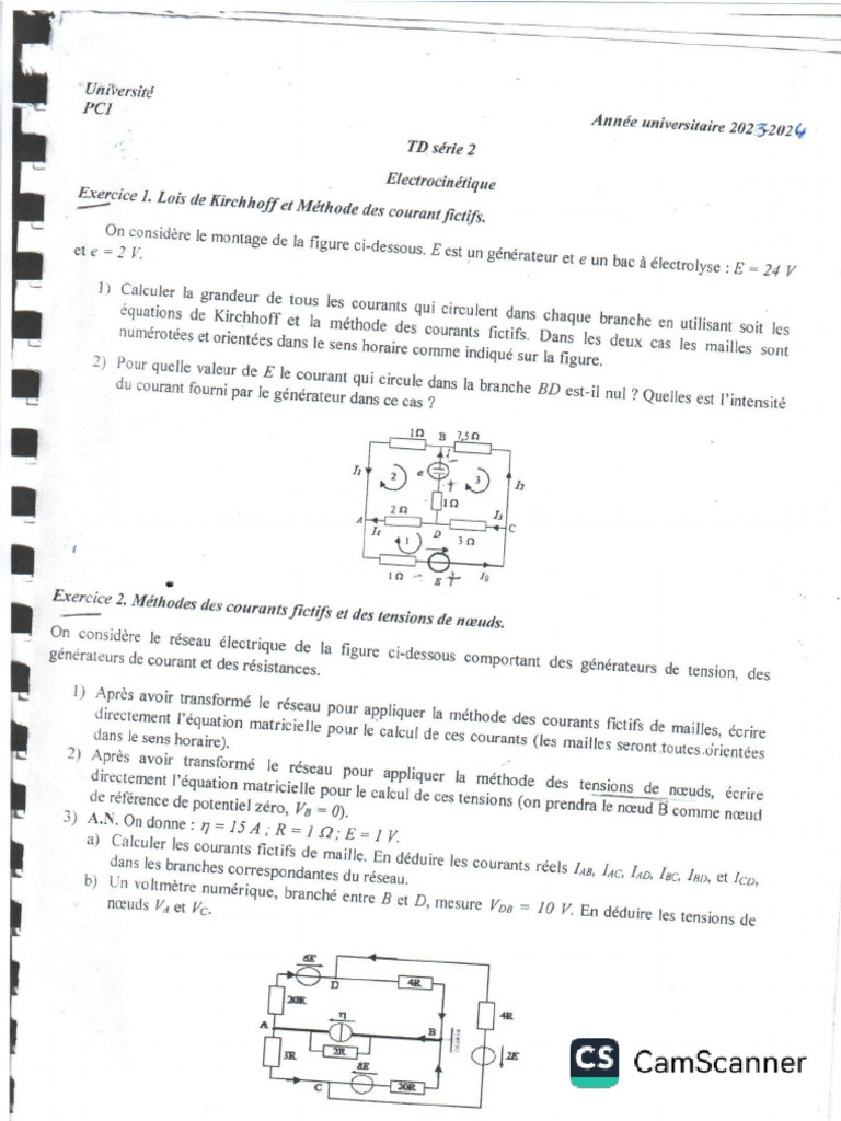 TD Électrocinetique Serie 2 - l1 PC - 2023 - 2024 | PDF