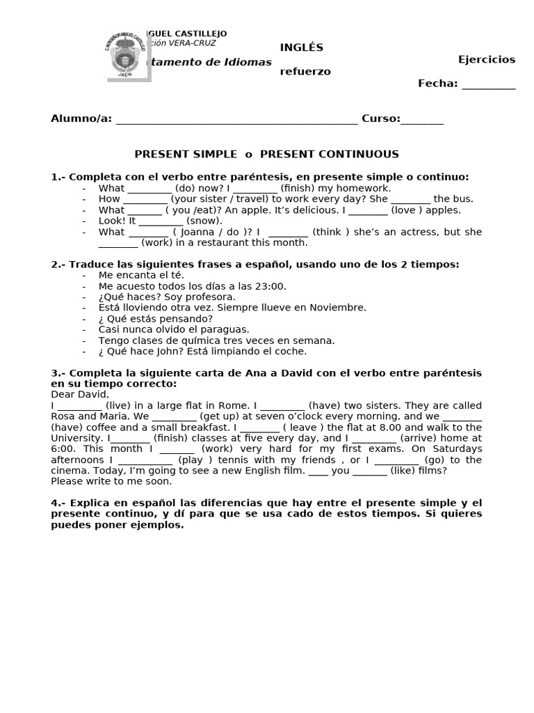 PRES SIMPLE o PRES CONTINUO | PDF