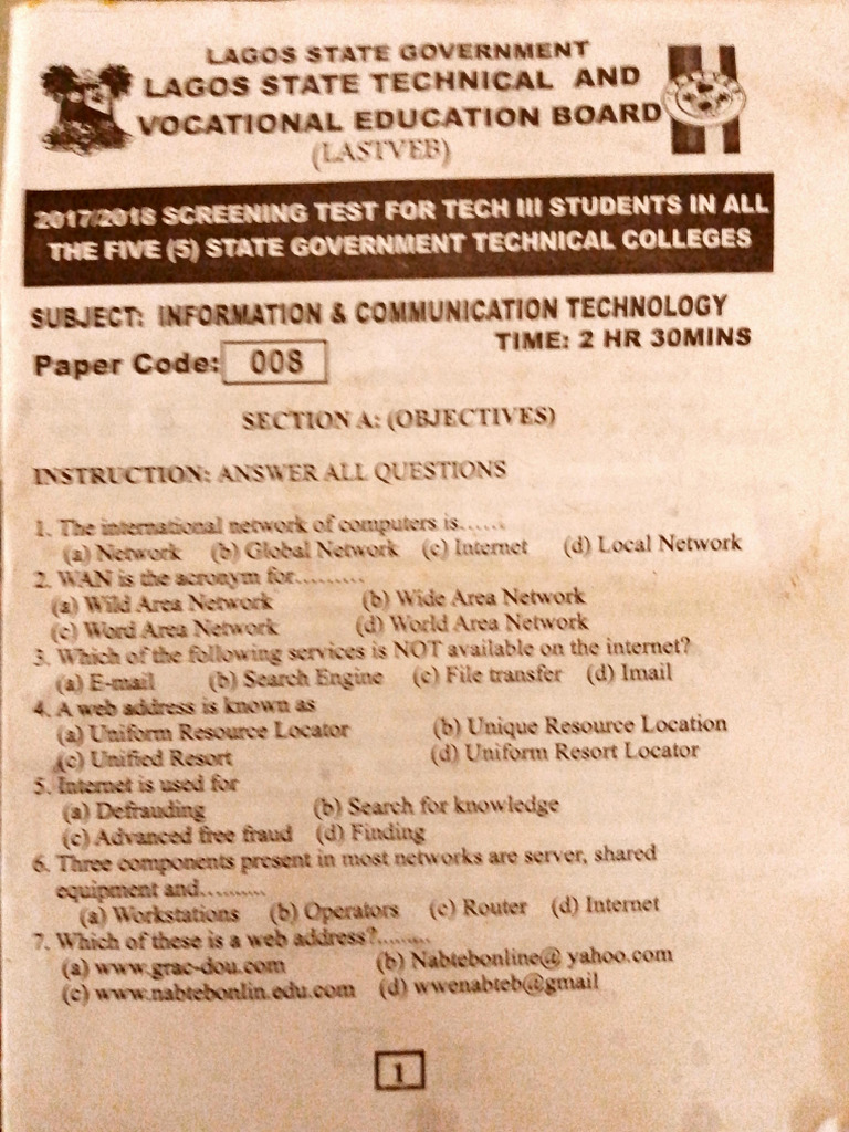 LASTVEB ICT Screening Test 2017 | PDF | Computer Network | World Wide Web