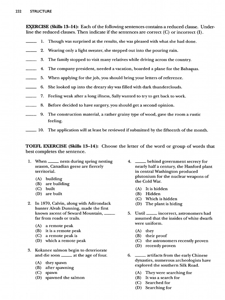 Exercise TOEFL skills 13-14 | PDF