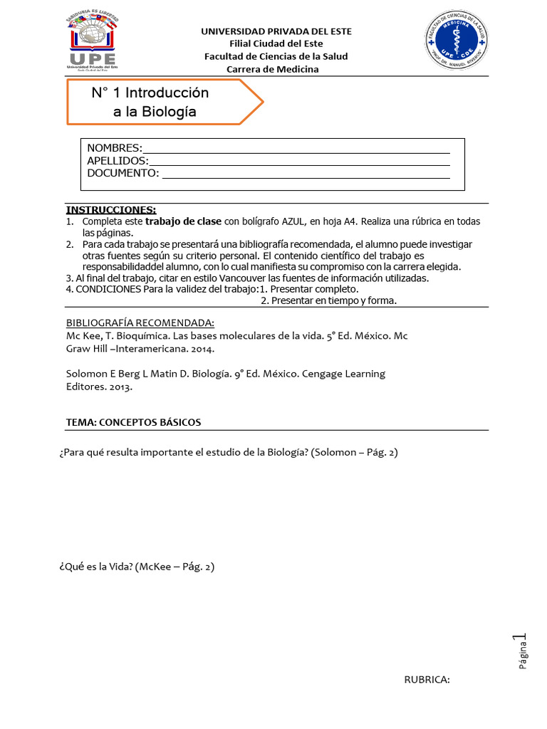 TC - 1 - Bio Nivelación - 2025 - Conceptos Básicos | PDF | Biología