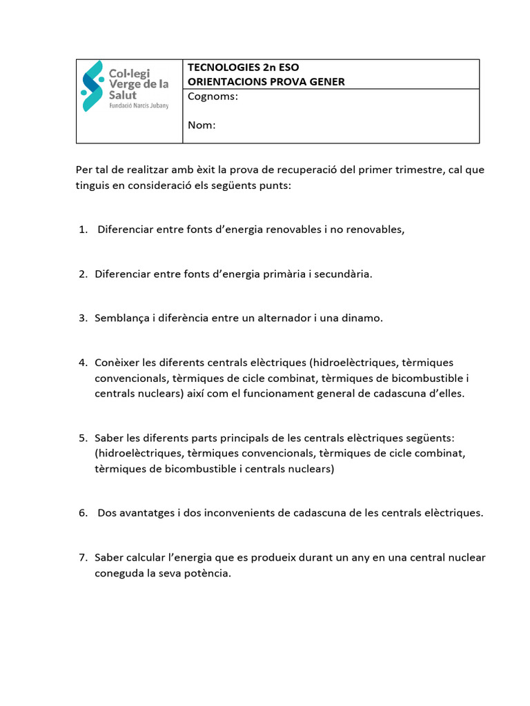 N Orientacions Prova Gener Tecno 2n ESO | PDF