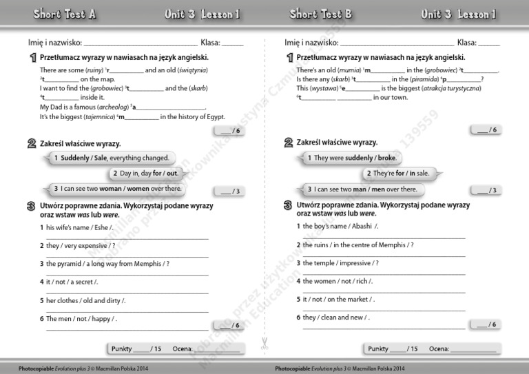 Short Tests Unit 3 Lesson 1 | PDF
