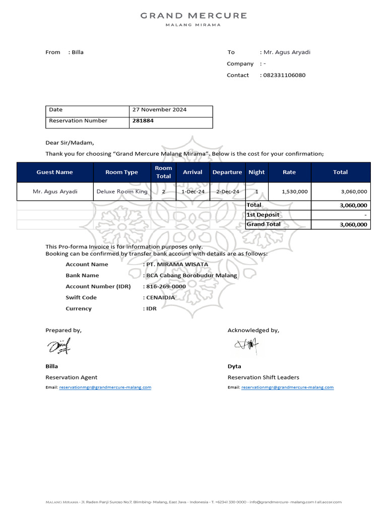 Proforma Invoice - Mr. Agus Aryadi | PDF